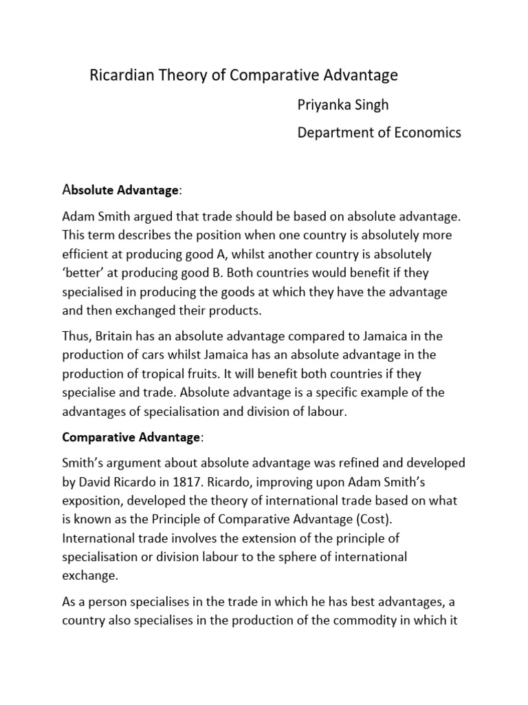 Ricardian Theory of Comparative Advantage | PDF | Comparative Advantage ...