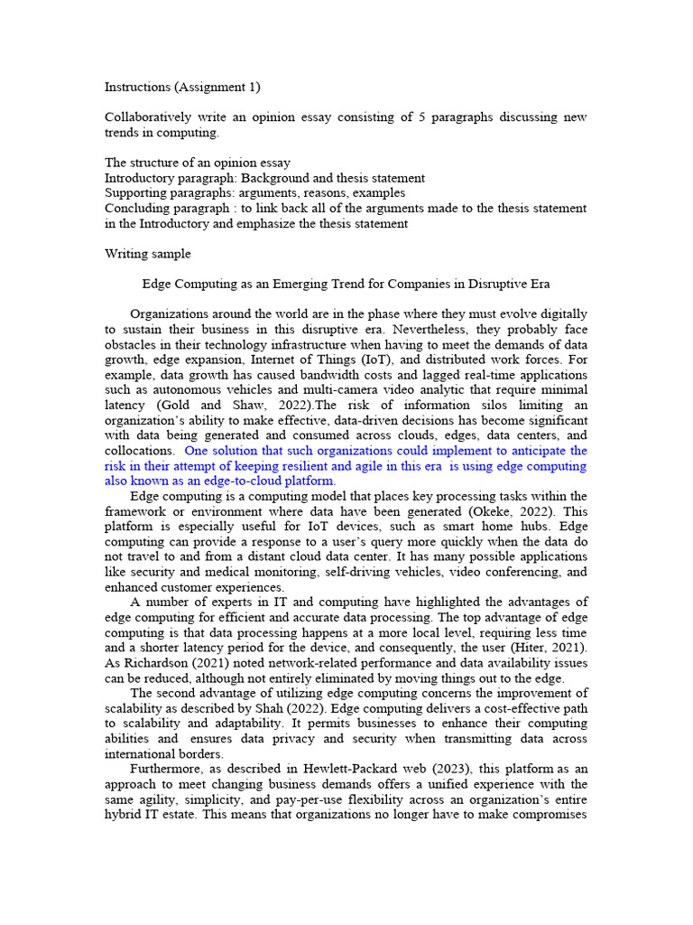 Writing Sample For Assignment 1 Opinion On New Trends in Computing RMM ...