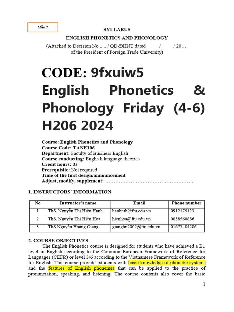 TANE106 English Phonetics and Phonology | PDF | Consonant | Vowel