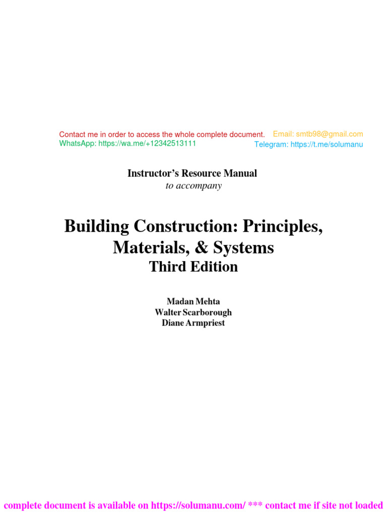 Solutions For Exercises in Building Construction, 3rd Edition by Mehta ...