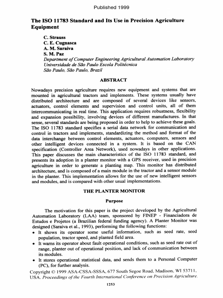 The ISO 11783 Standard and Its Use in Precision Agriculture Equipment ...