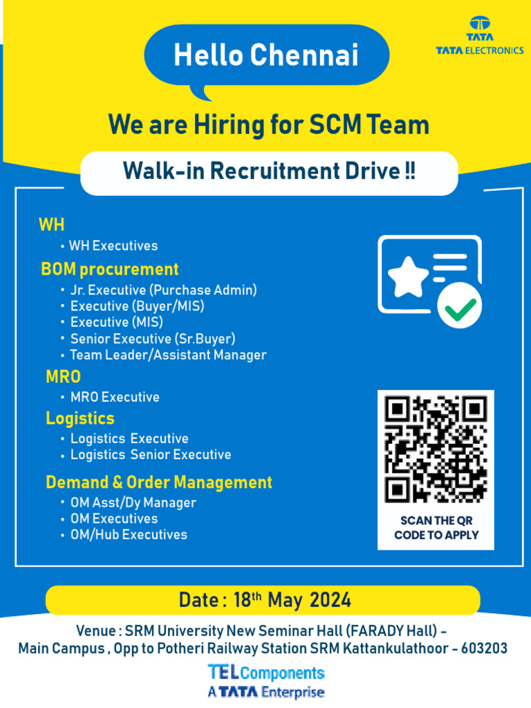Hello Chennai: We Are Hiring For SCM Team | PDF | Supply Chain ...
