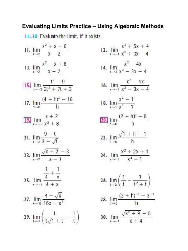 Extra Practice Handout On Limits | PDF