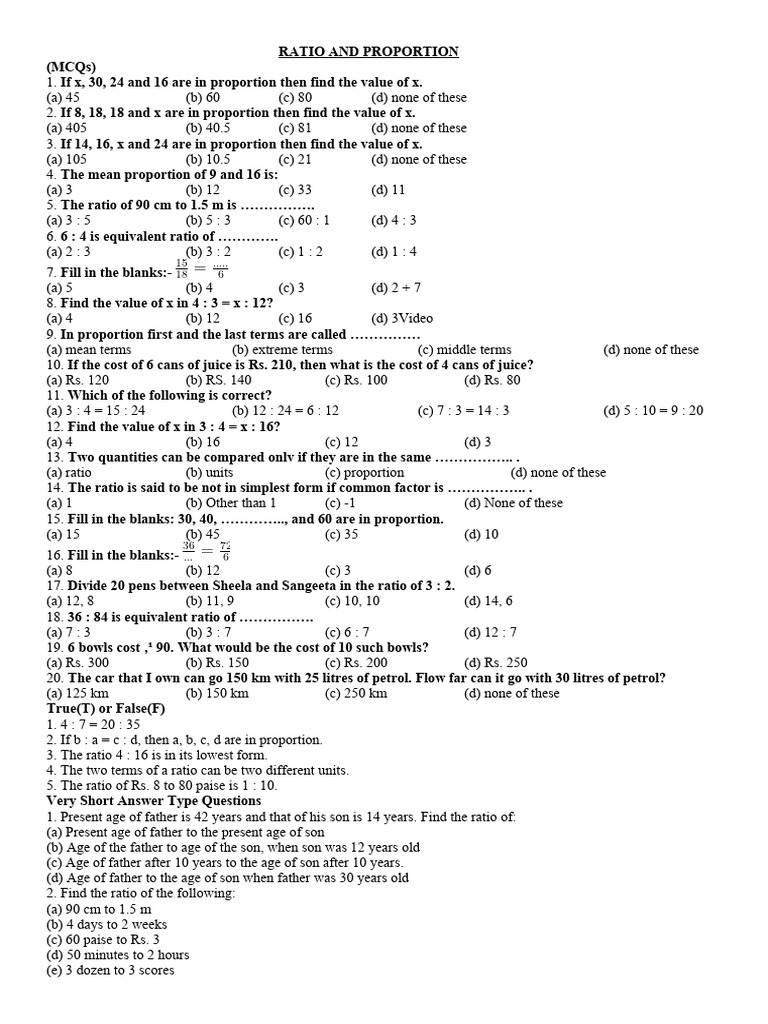 Ratio and Proportion | PDF | Ratio | Length