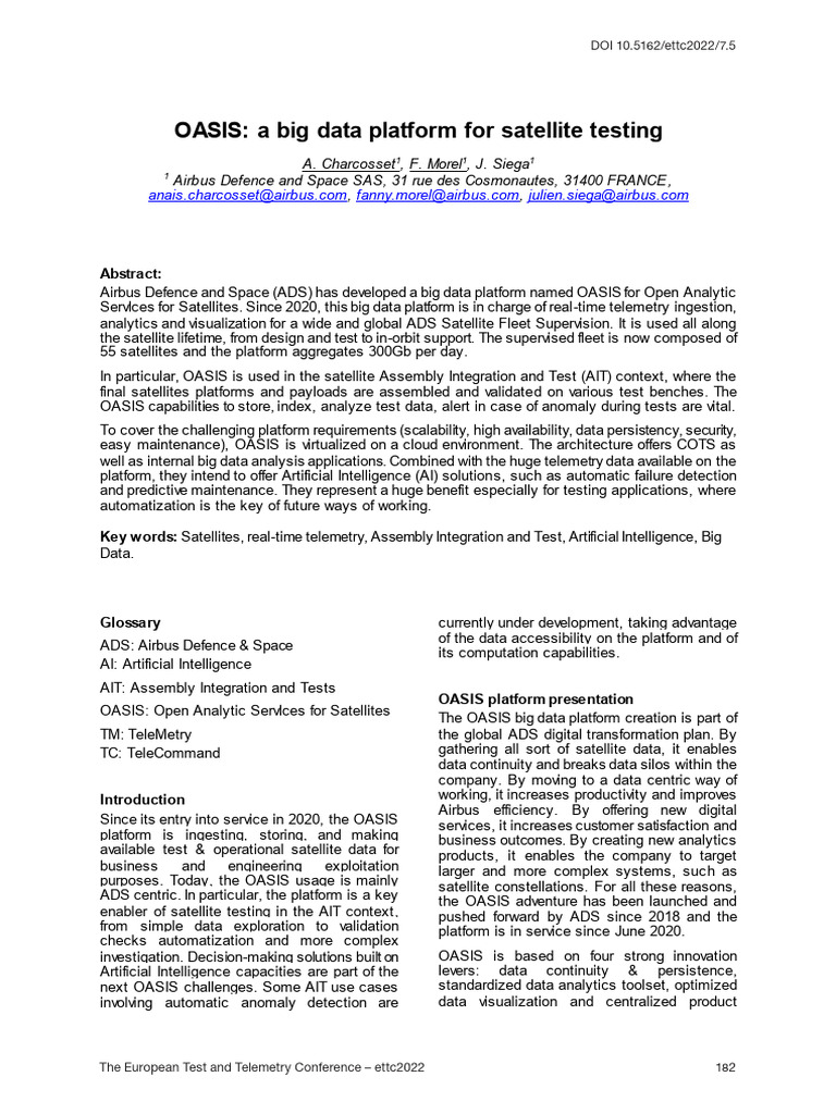 OASIS: Big Data for Satellite Testing | PDF | Analytics | Databases