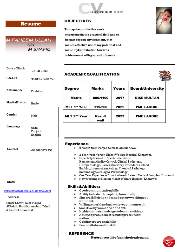 Faheem CV | PDF | Health Care | Pathology