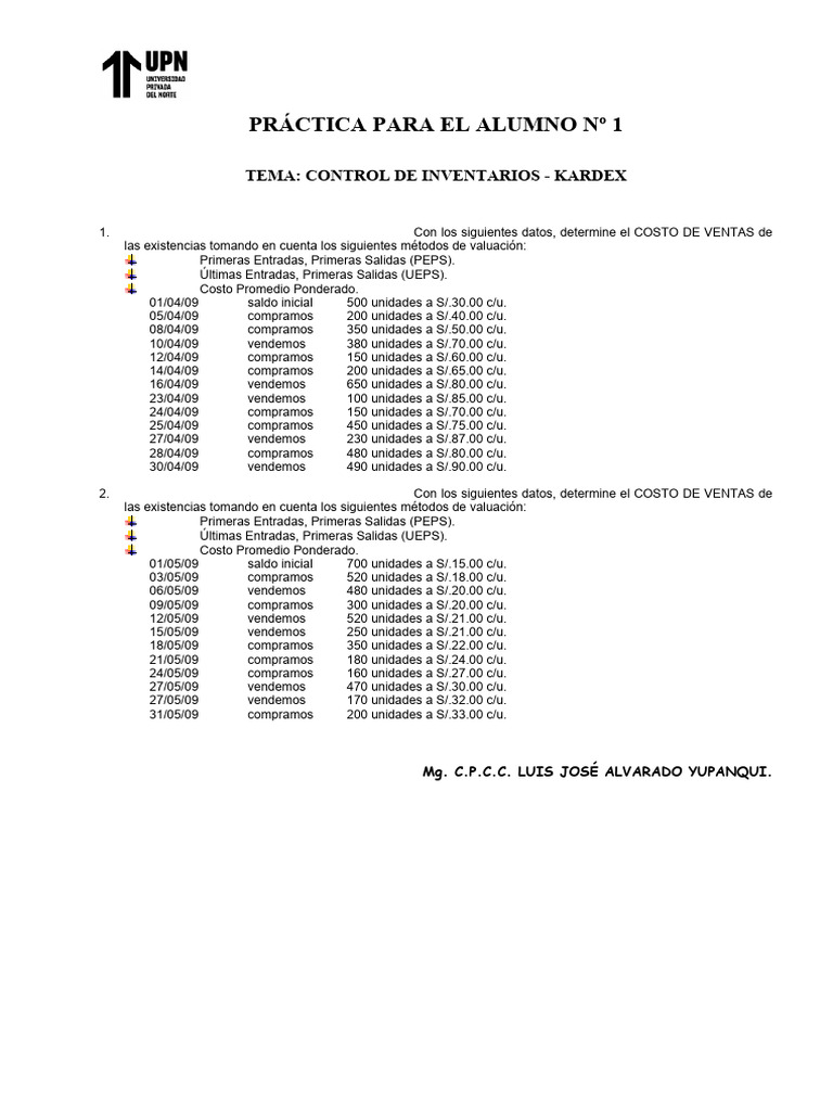 Practica Alumno 1 - Kardex - Upn | PDF