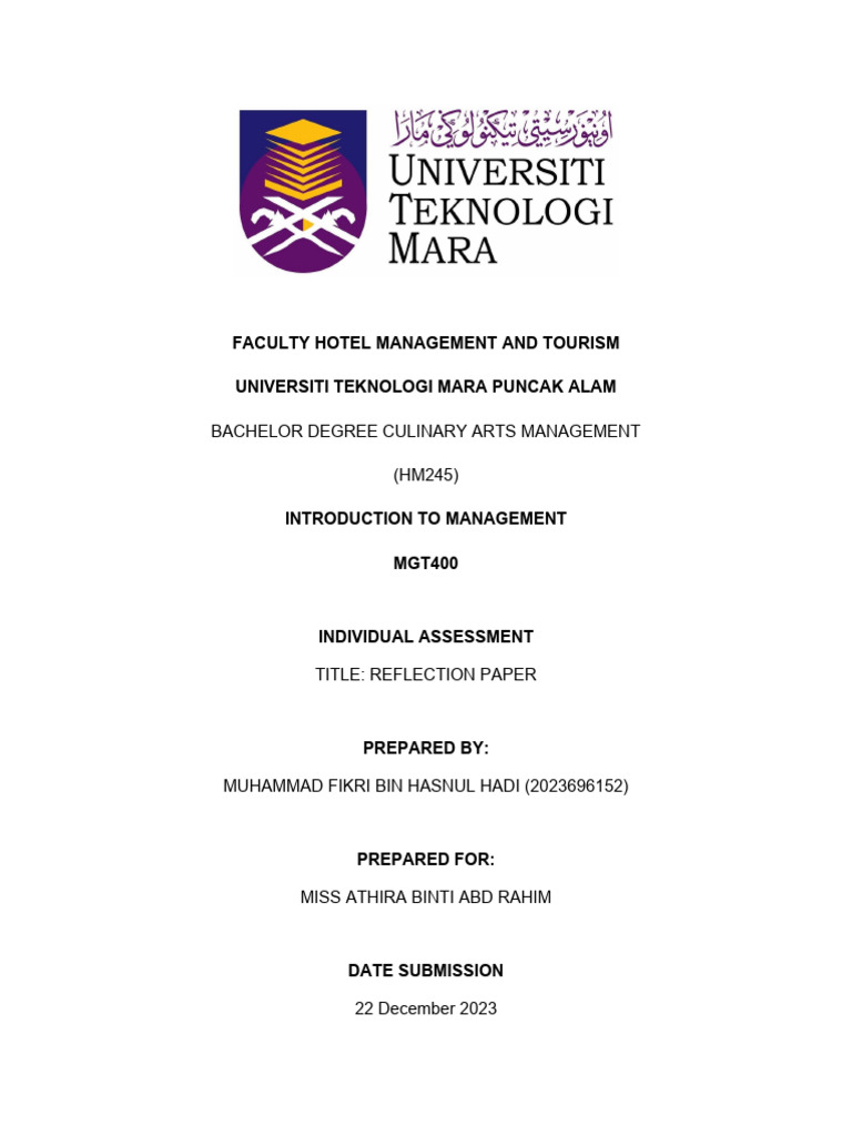 MGT400 Reflection Paper Insights | PDF | Decision Making | Leadership