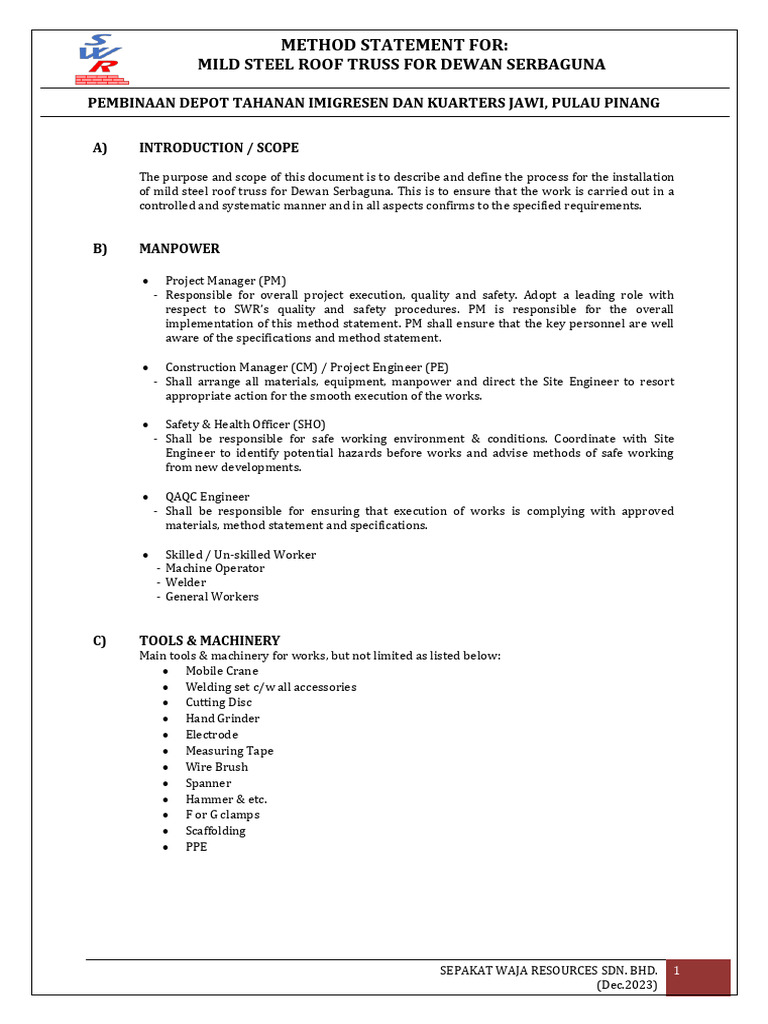 Rev0 MoS - Mild Steel Truss (Dewan Serbaguna) | PDF | Welding ...