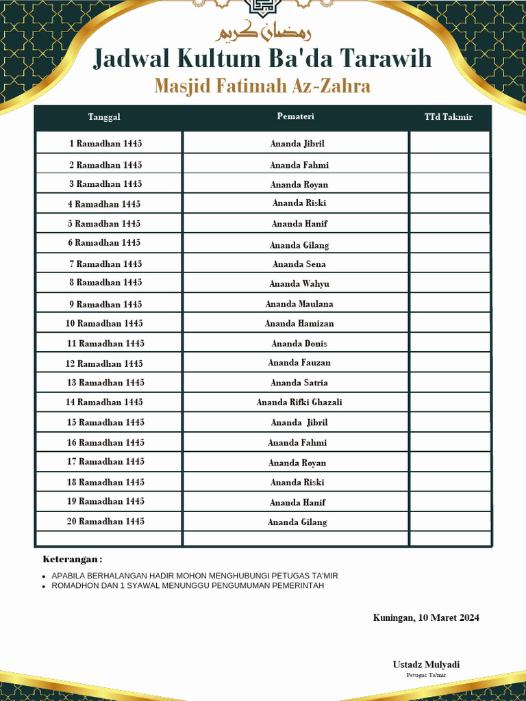 Dokumen Jadwal Imam Dan Bilal Kreatif Berwarna Putih Dan Jingga - 20240312 - 174903 - 0000 | PDF