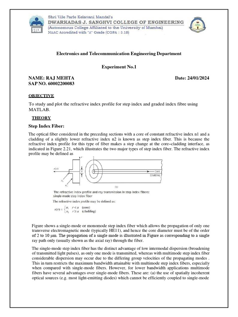 OC Expt1 60002200083 | PDF | Optical Fiber | Refractive Index