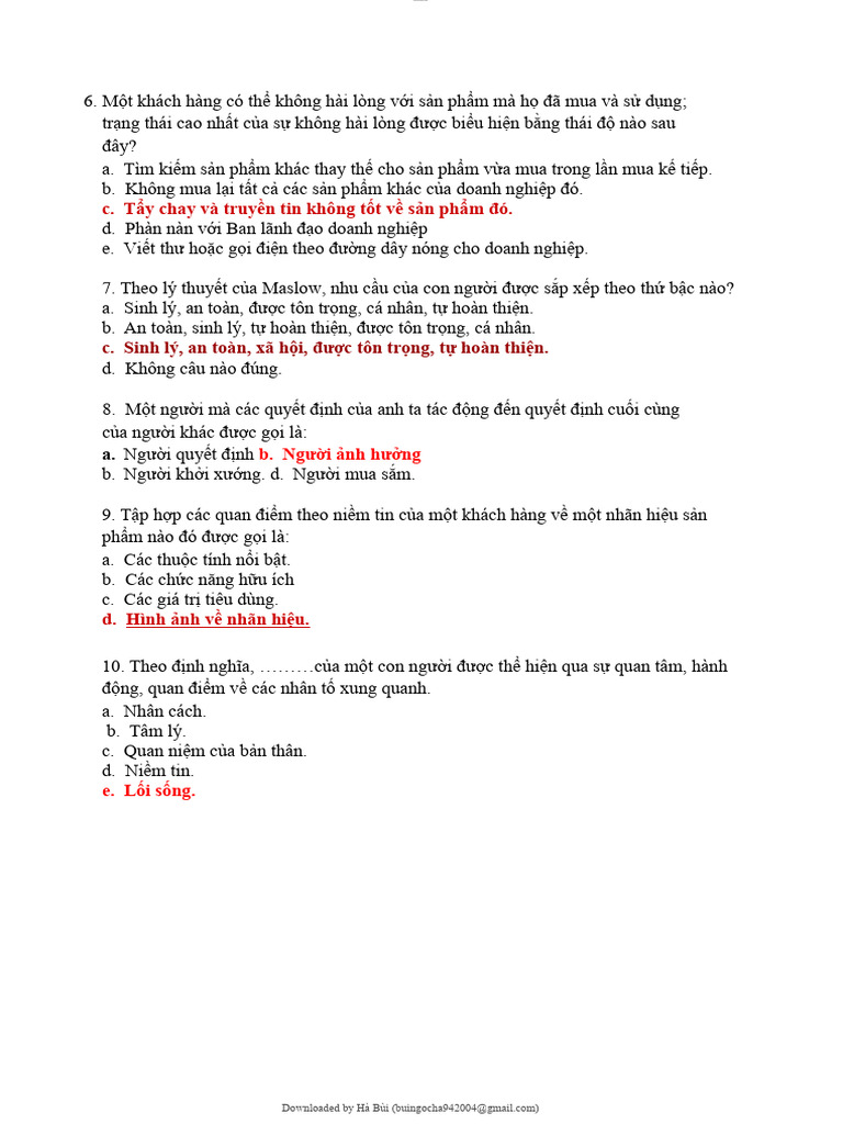 trắc nghiệm mkt cb | PDF