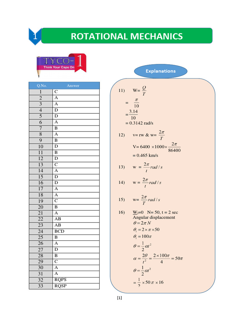 Rotational Mechanics Problem Solutions | PDF | Rotation Around A Fixed ...