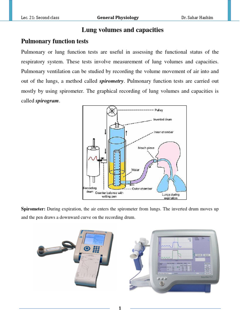 Lec. 21 Lung Volume Capacity | Download Free PDF | Exhalation | Breathing