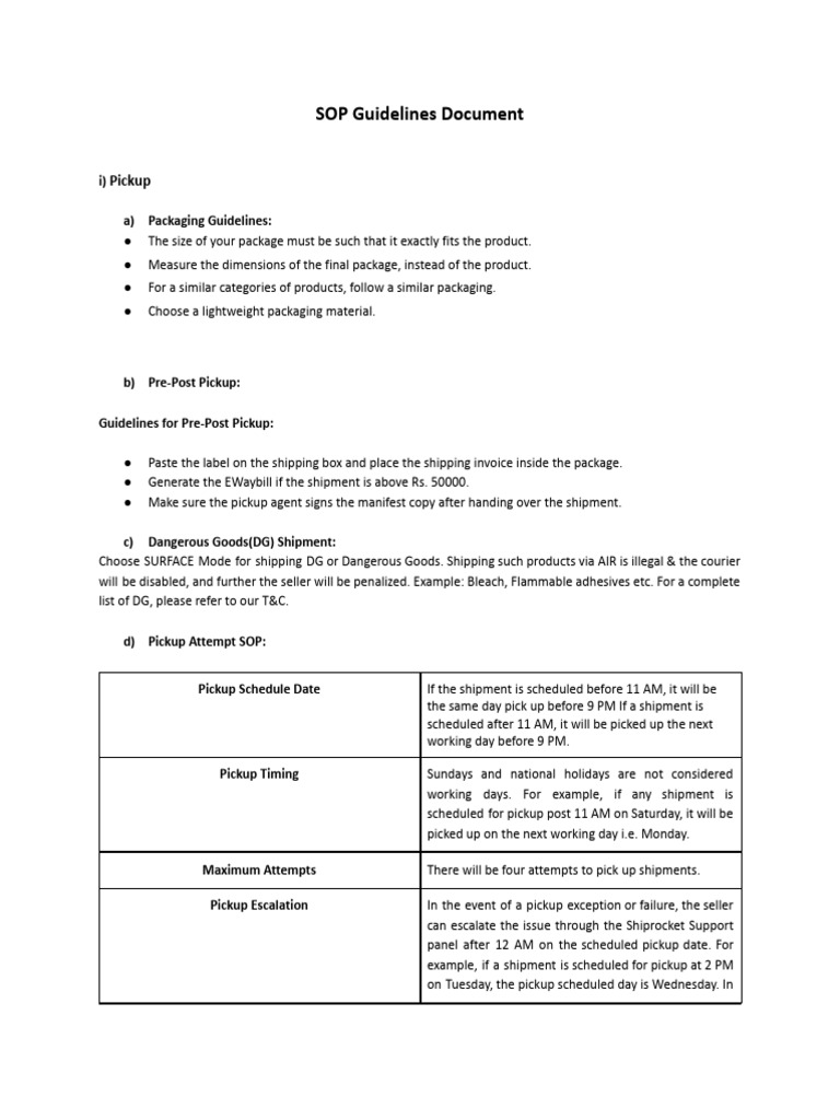 SOP Guidelines | Download Free PDF | Cargo