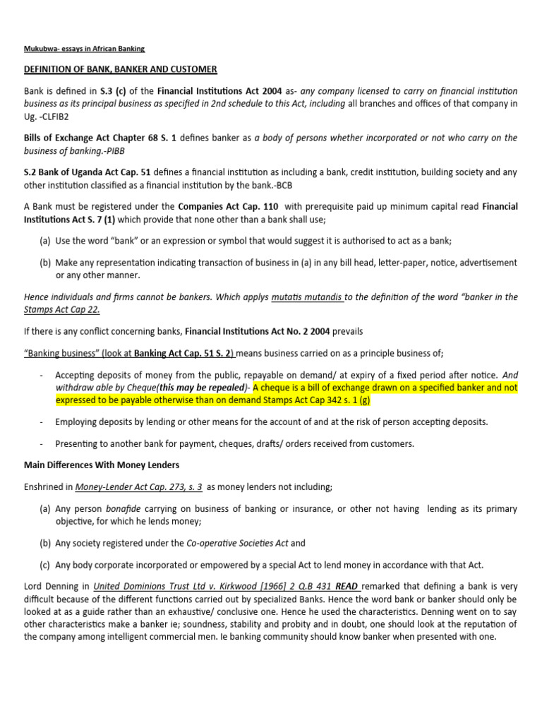 Banking Summary and Questions | PDF | Negotiable Instrument | Banks