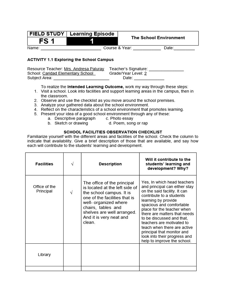 FIELD STUDY 1 Learning Episodes 2 | PDF | Learning | Teachers