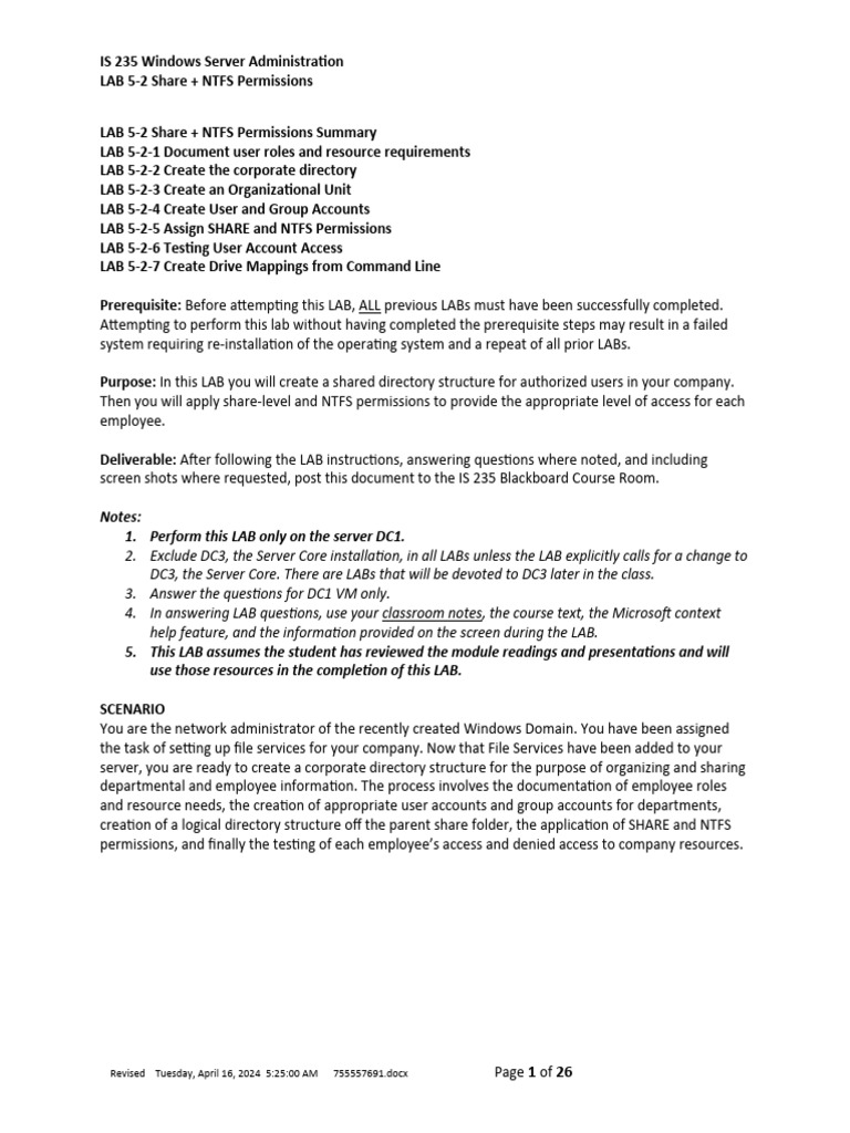 Configuring NTFS Permissions in Windows Server | PDF | Computer File ...