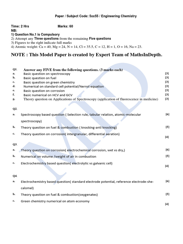 Chemistry 2 Model Paper | PDF | Electrochemistry | Applied And ...