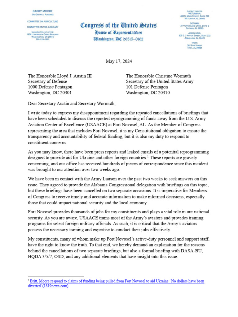Final Signed Fnal Letter PR - Army | PDF | United States Congress ...