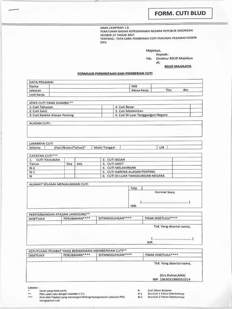 Form Cuti BLUD | PDF