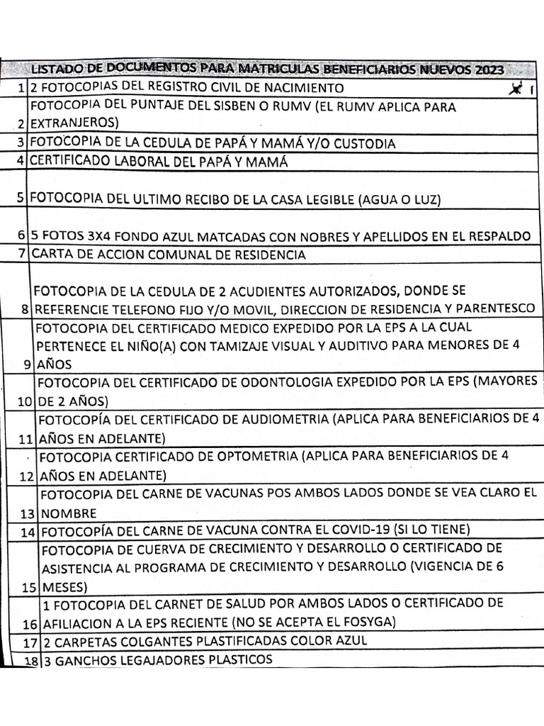 Listado Documentos para Matricula 2024 | PDF