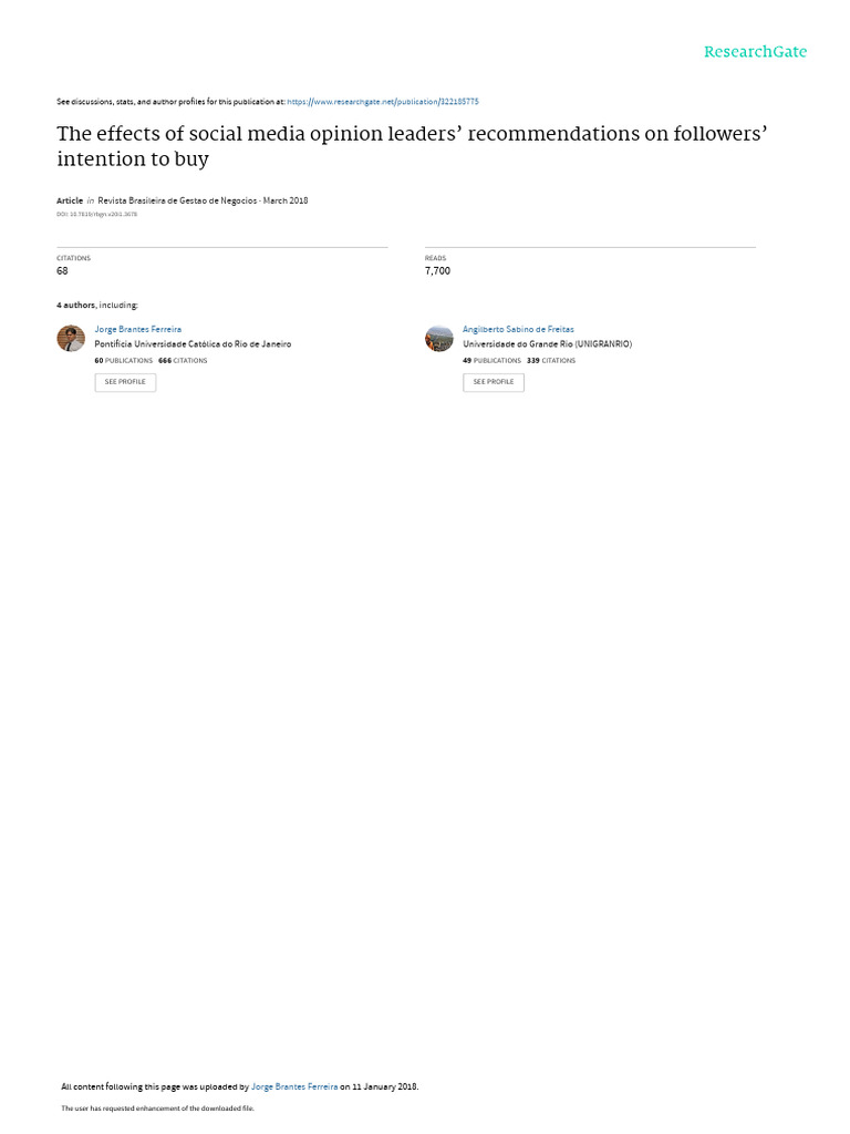 Social Media Leaders' Impact on Buying Intent | PDF | Survey ...