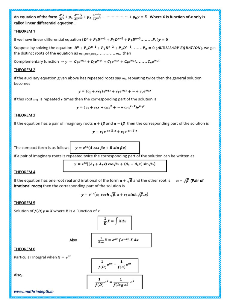 All Concepts in Linear Differential Equation | PDF | Equations ...