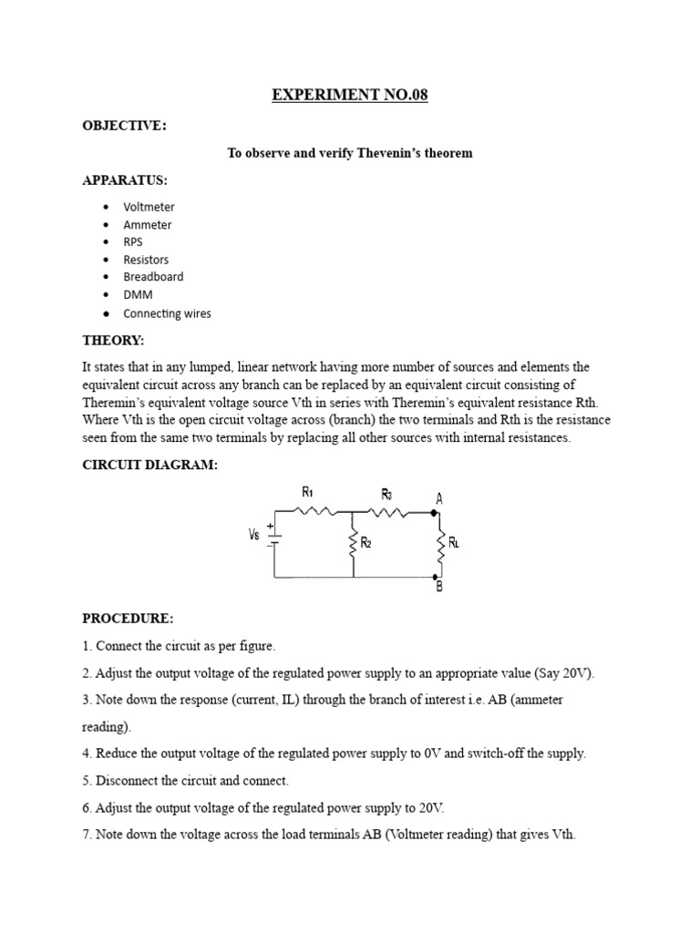 Experiment No 08 | PDF | Electrical Network | Voltage