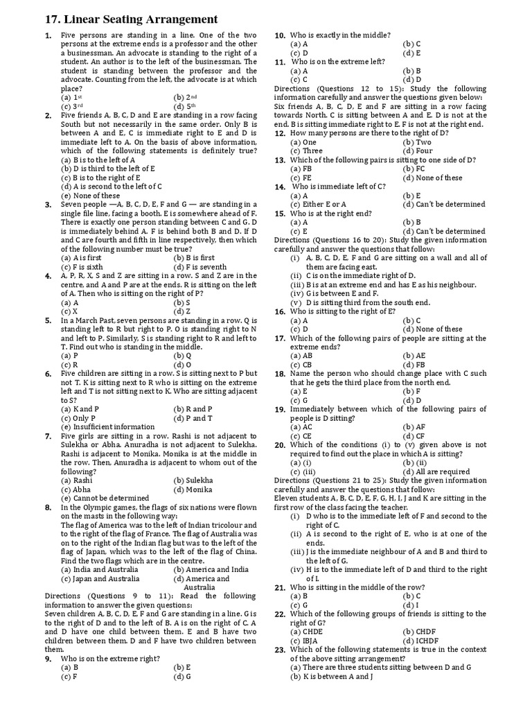 Linear Seating Arrangement Questions | PDF | Symbols | National Symbols