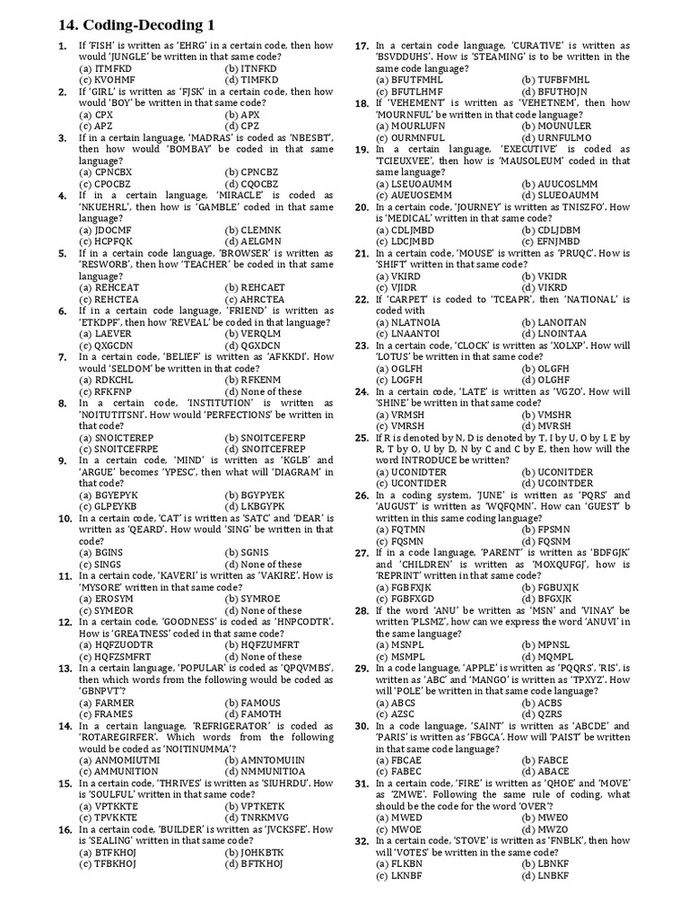 Coding Decoding 1 Pdf Communication Cognition 1772