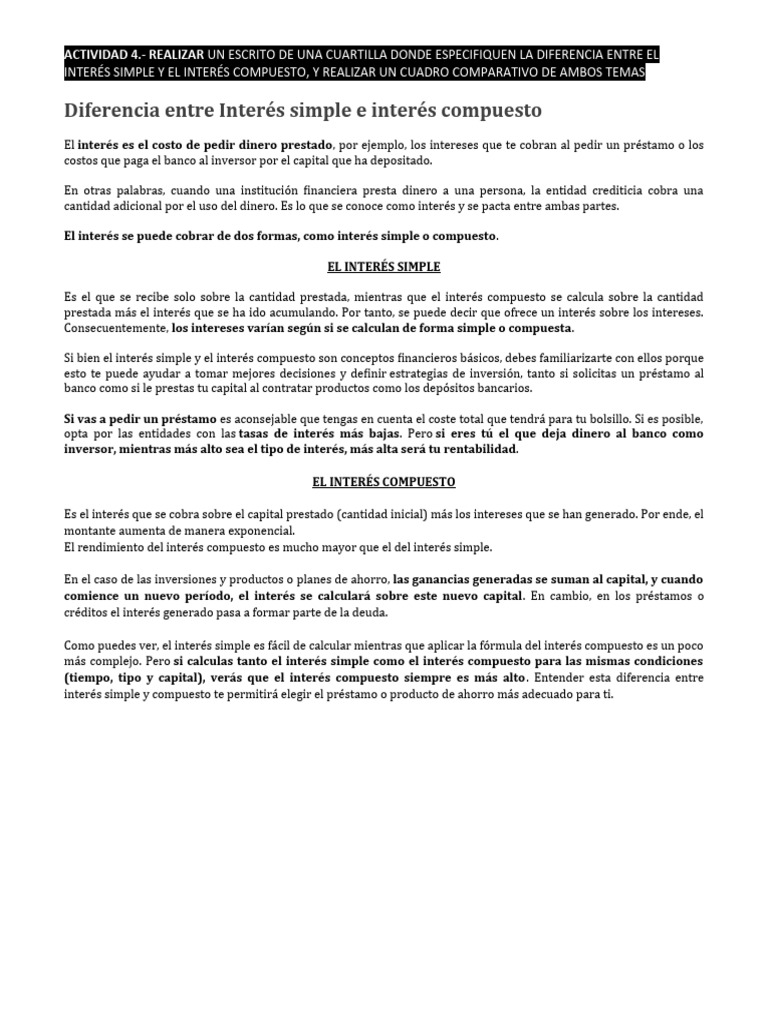 Interés Simple vs Compuesto: Claves | PDF | Interés | Interés compuesto