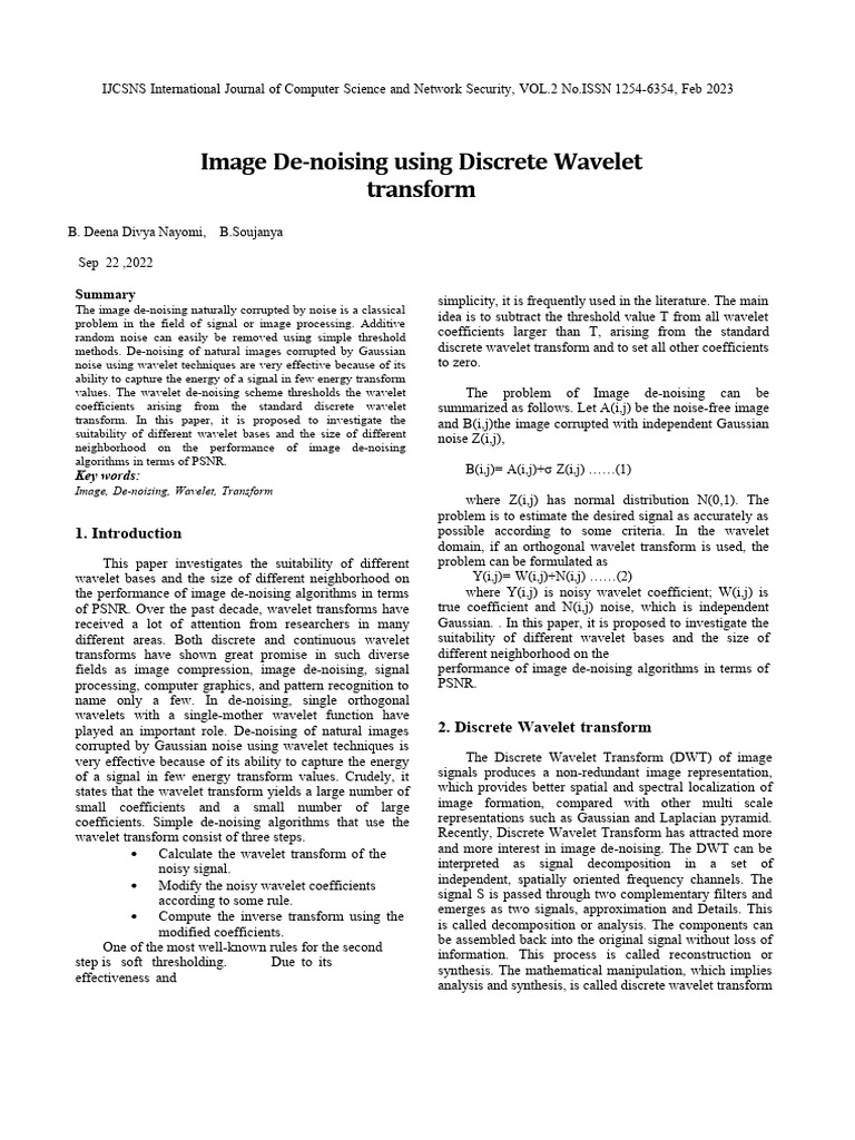 Image Denoising Using Discrete Wavelet Transform | PDF | Wavelet | Telecommunications Engineering