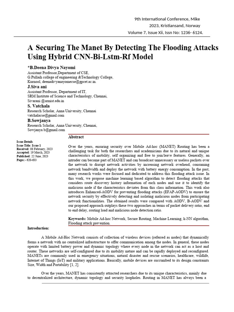 A Securing The Manet by Detecting The Flooding Attacks Using Hybrid CNN-Bi-Lstm-Rf Model | PDF ...