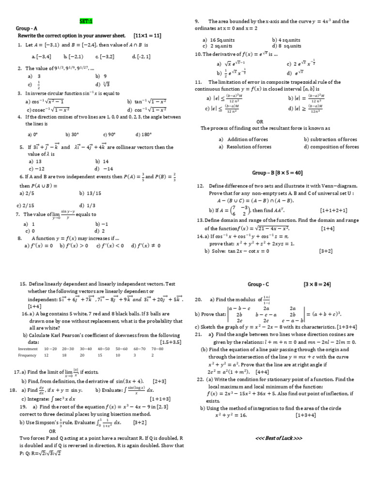 Model Set 2081 | PDF | Function (Mathematics) | Mathematical Objects