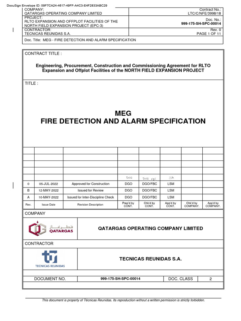 999-175-SH-SPC-00014 MEG - Fire Detection and Alarm Specification | PDF ...