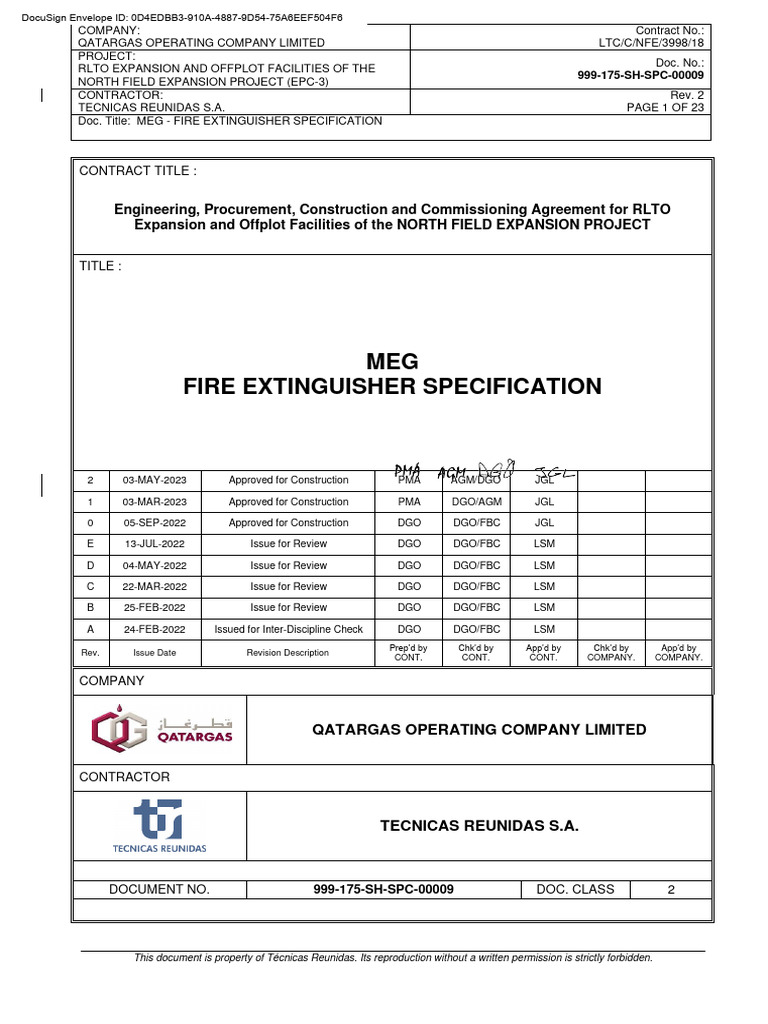 MEG Fire Extinguisher Specifications | PDF | Materials