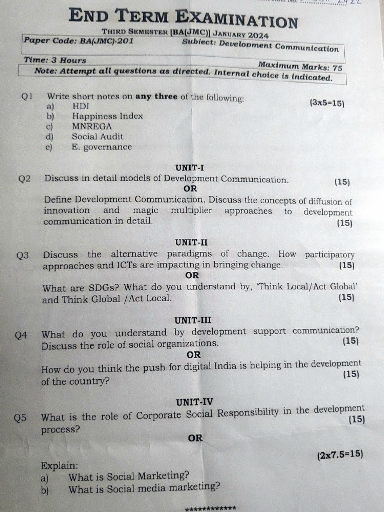 SEM-3 Development Communication Previous Year Question Paper | PDF