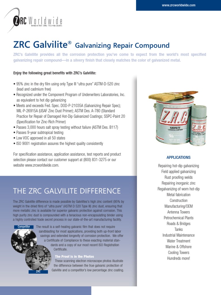 ZRC GALVILITE Galvanizing Repair Compound | PDF | Galvanization | Industrial Processes
