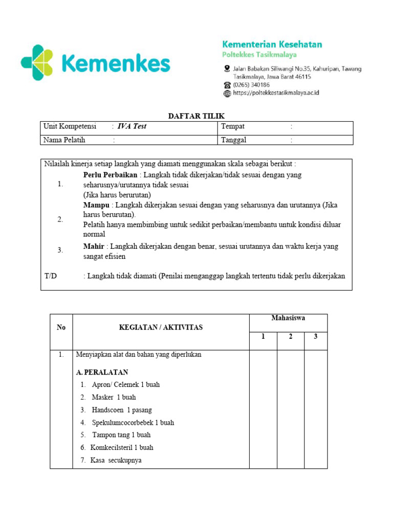 Daftar Tilik IVA Test dan Pap Smear | PDF | Sains & Matematika