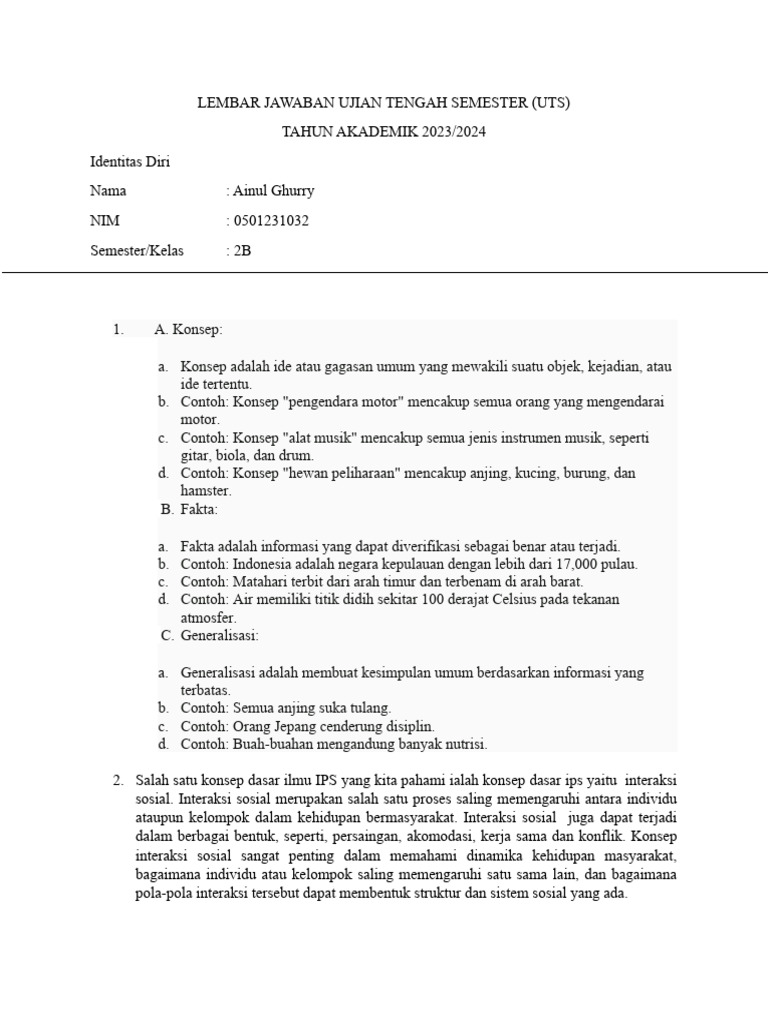 Lembar Jawaban Ujian Tengah Semester | PDF