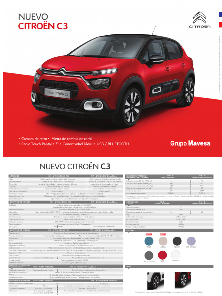 Ficha tecnica CITROEN C3 | PDF | Coche | Estilos de carrocería