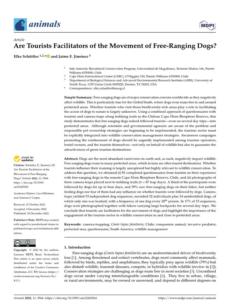 Are Tourists Facilitators of The Movement of Free-Ranging Dogs | PDF ...