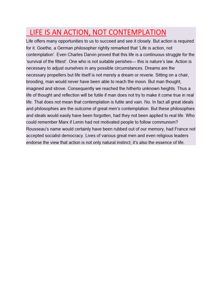 Life Is An Action | PDF | Self-Improvement