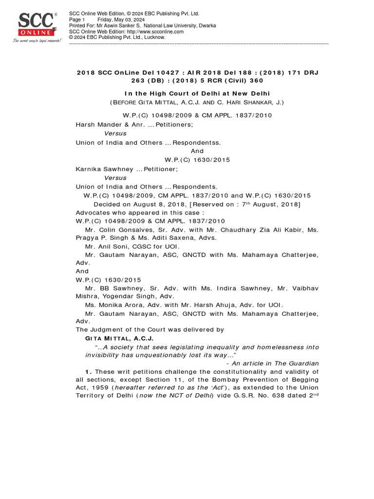 Harsh Mander v. Delhi | PDF | Detention (Imprisonment) | Justice Harsh Mander v. Delhi | PDF | Detention (Imprisonment) | Justice