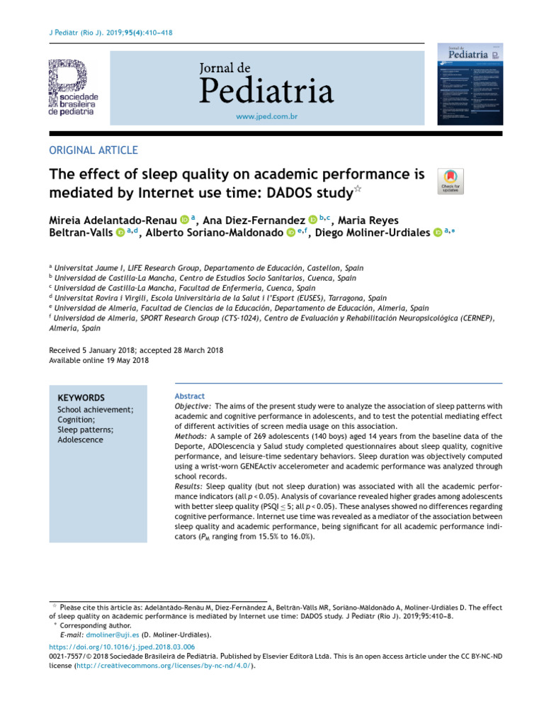 The Effect of Sleep Quality On Academic Performance Is Mediated by Internet Use Time: Dados ...