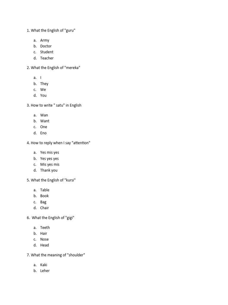 English Language Quiz Questions | PDF