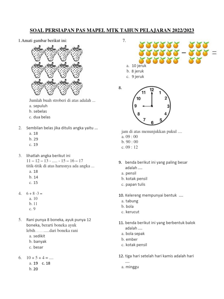Soal Pas Mapel MTK | PDF | Griya & Taman