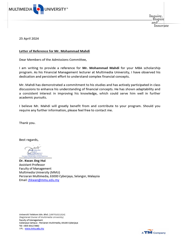 Reference Letter - Mohammad Mahdi | PDF