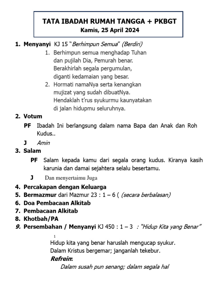 Tata Ibadah Rumah Tangga Kristen | PDF